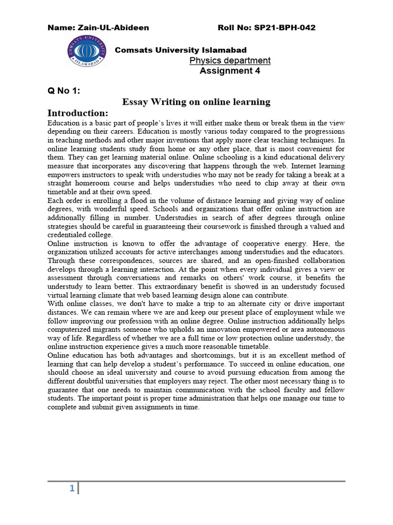 Zain - Eng Assignment 4 | PDF | Distance Education | Educational Technology
