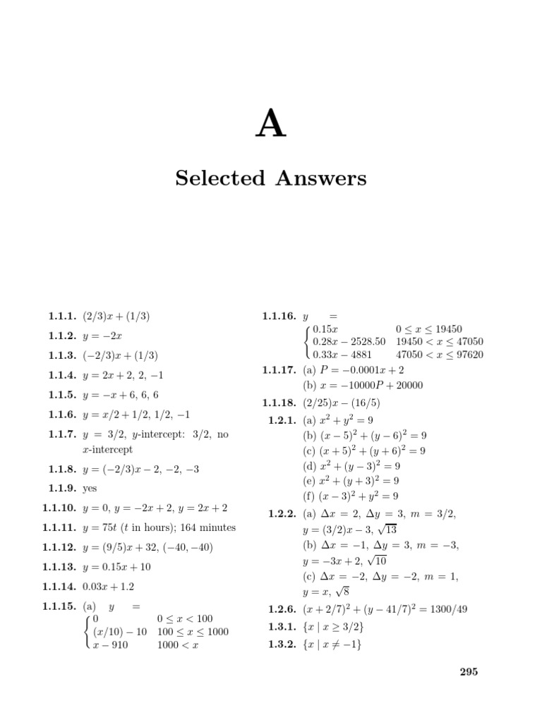 Calculus 12 Selected Answers | PDF