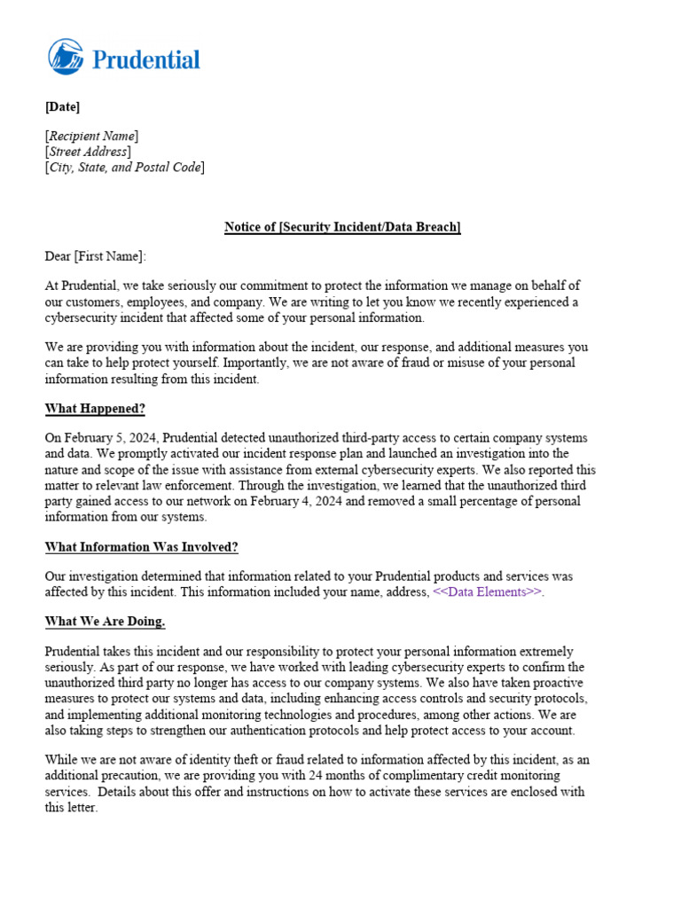 Individual Notification Letter - Prudential Financial | PDF | Computer ...