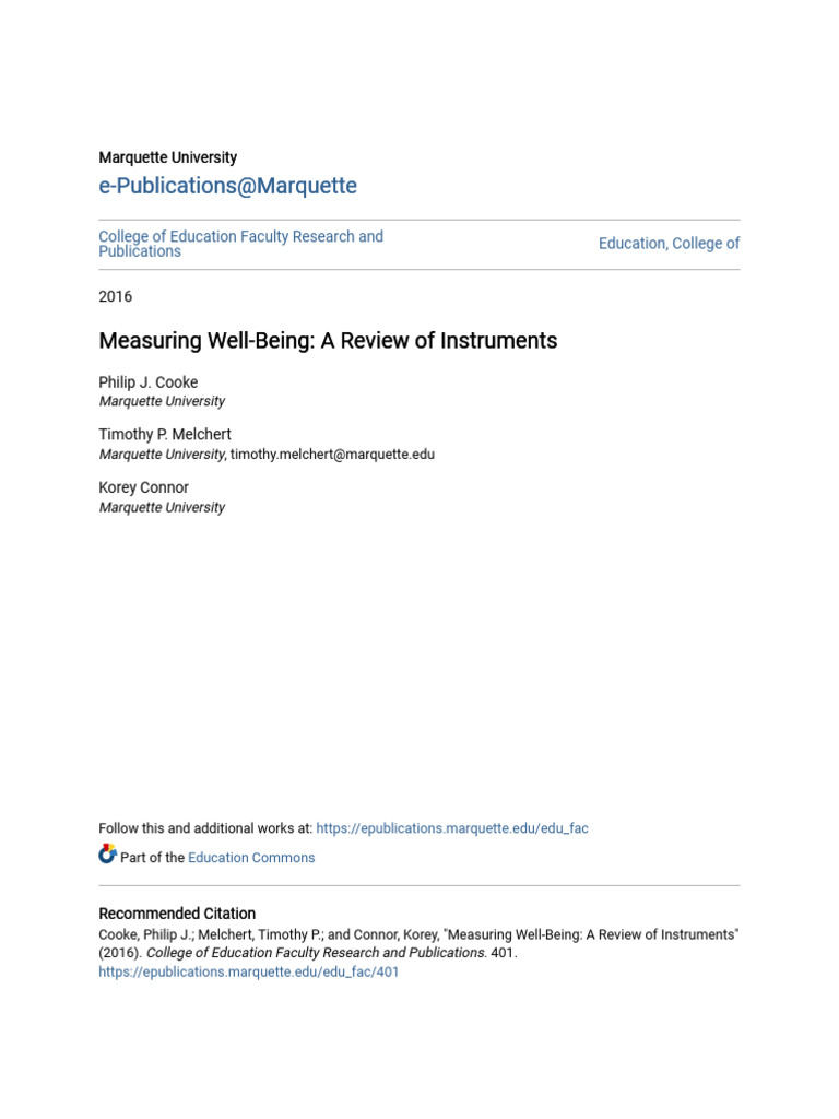 Measuring Well-Being - A Review of Instruments | PDF | Well Being ...
