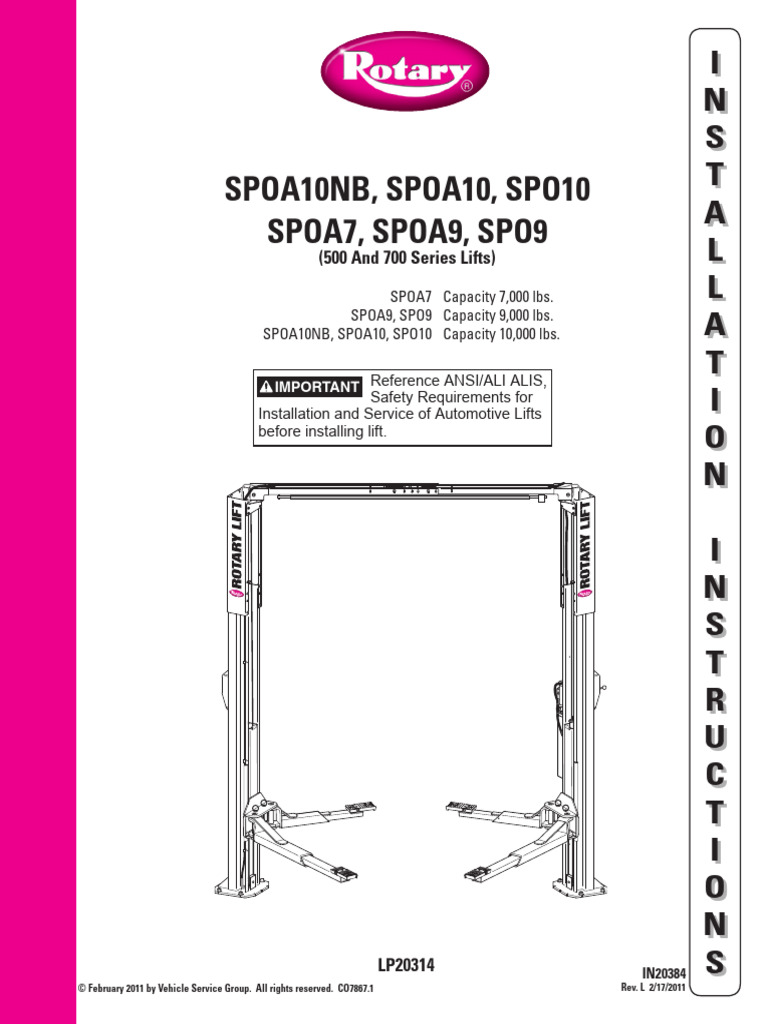 SPOA10 Rotary Lift Installation Guide | PDF | Fuse (Electrical ...