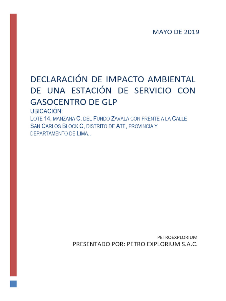 Declaracion de Impacto Ambiental de Una Estacion de Servicio Con Gasocentro de GLP | PDF ...