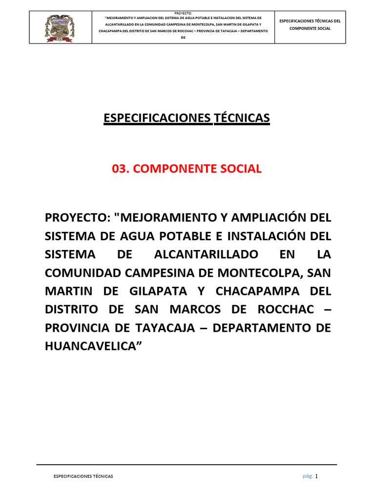 10.3. Especificación Técnica Componente Social | PDF | Saneamiento | Presupuesto