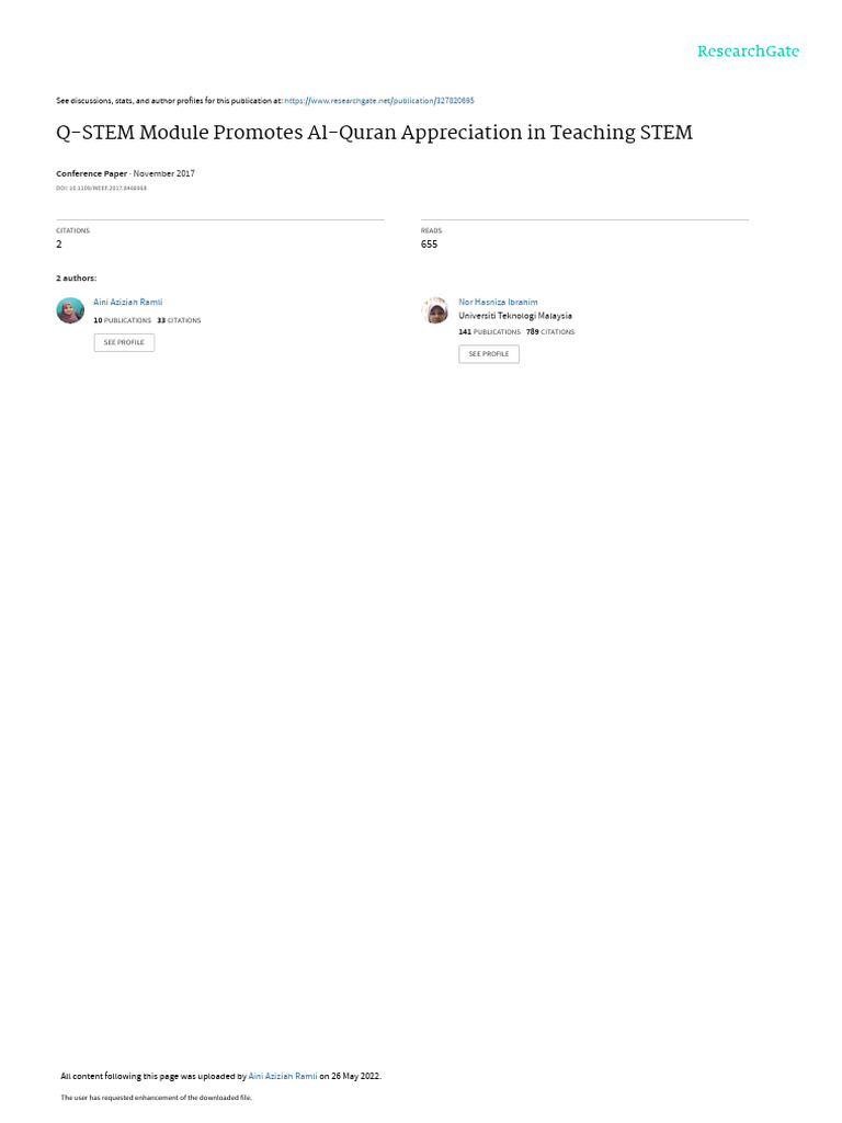 Q-STEM Module Promotes Al-Quran Appreciation in Teaching STEM | PDF ...