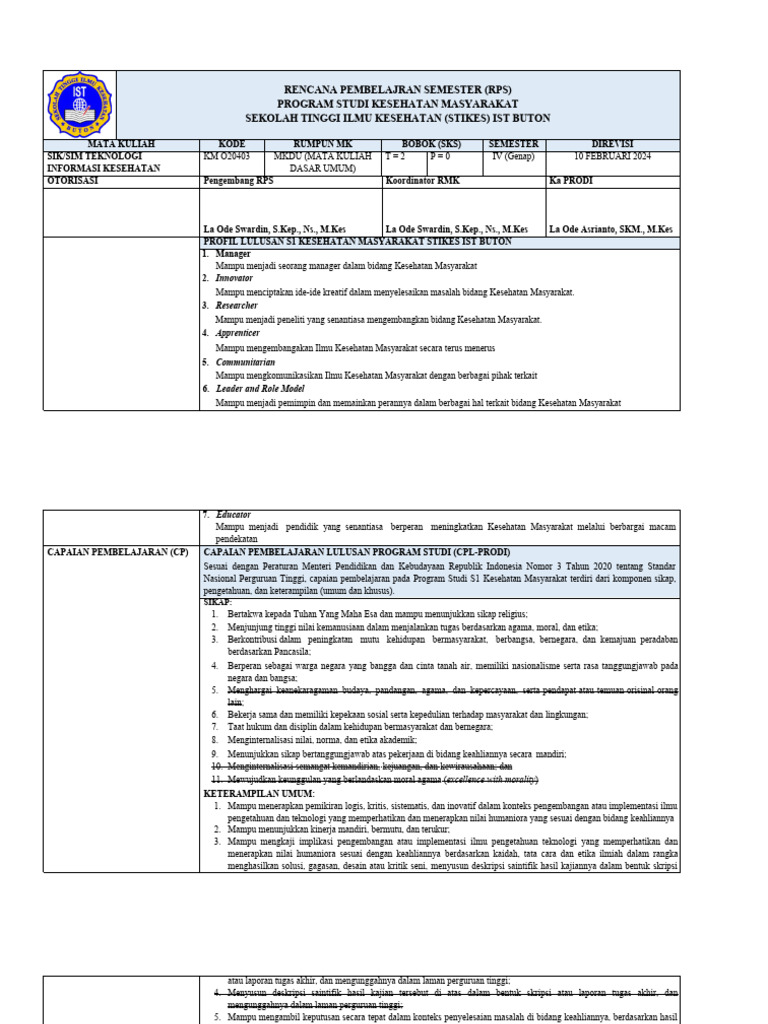 Rps Sik, Sim Teknologi Kesehatan - La Ode Swardin | PDF