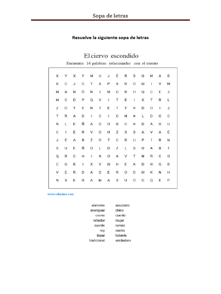 Ficha 3 Sopa de Letras El Ciervo | PDF