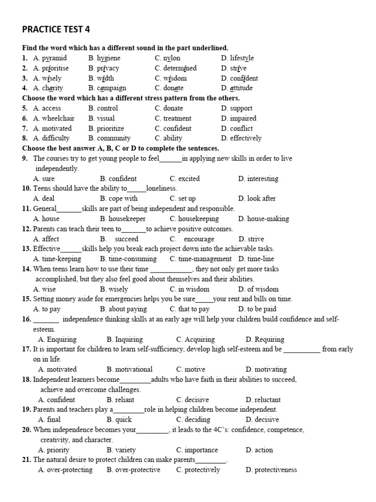 PRACTICE-TEST-4 | PDF | Self Esteem | Adolescence