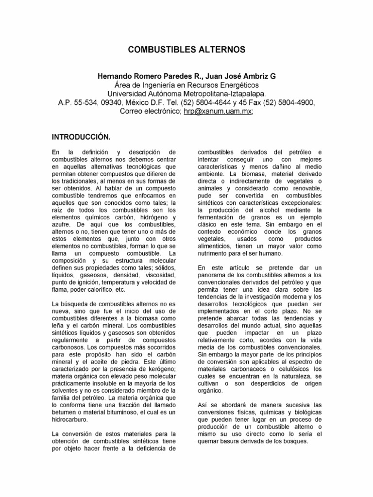 Combustibles Alternos: Hernando Romero Paredes R., Juan Jose Ambriz G ...