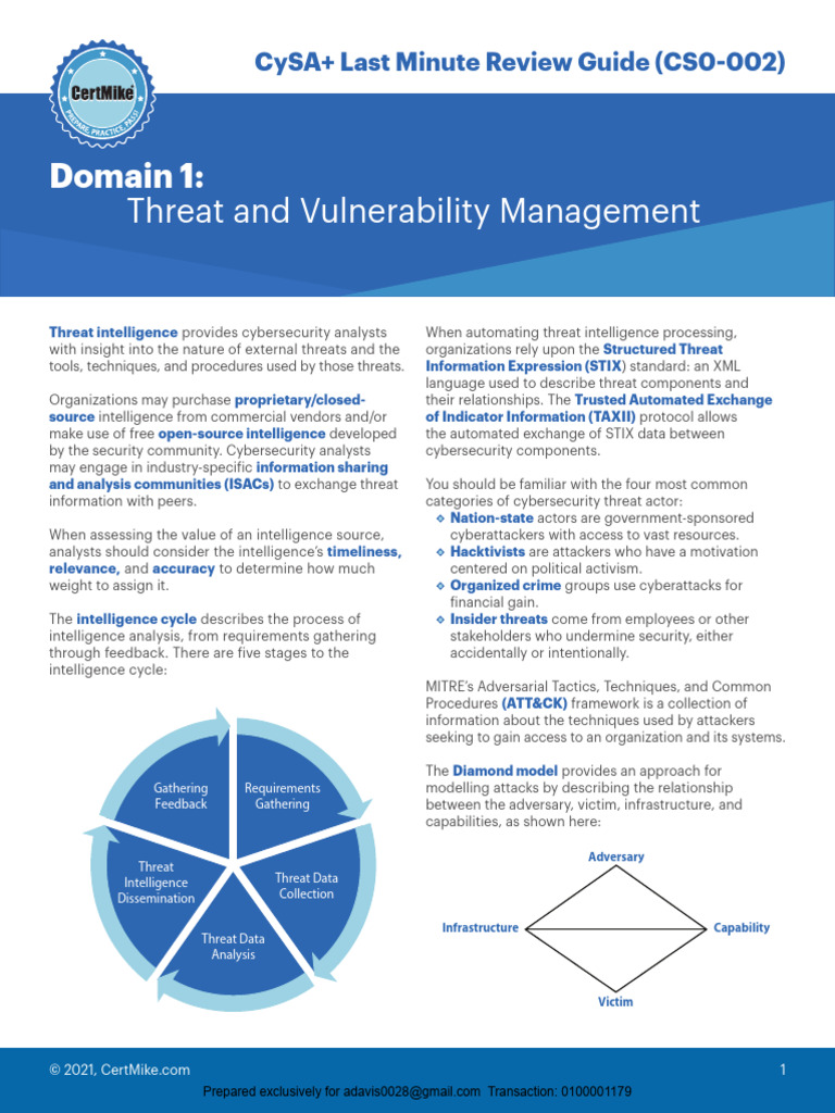 CySA+ Last Minute Review Guide (CS0-002) - 2021 | PDF | Software ...