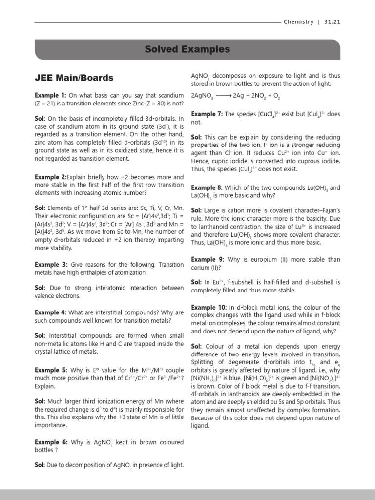 15.d and F Block ElementsExercise | PDF | Transition Metals | Lanthanide