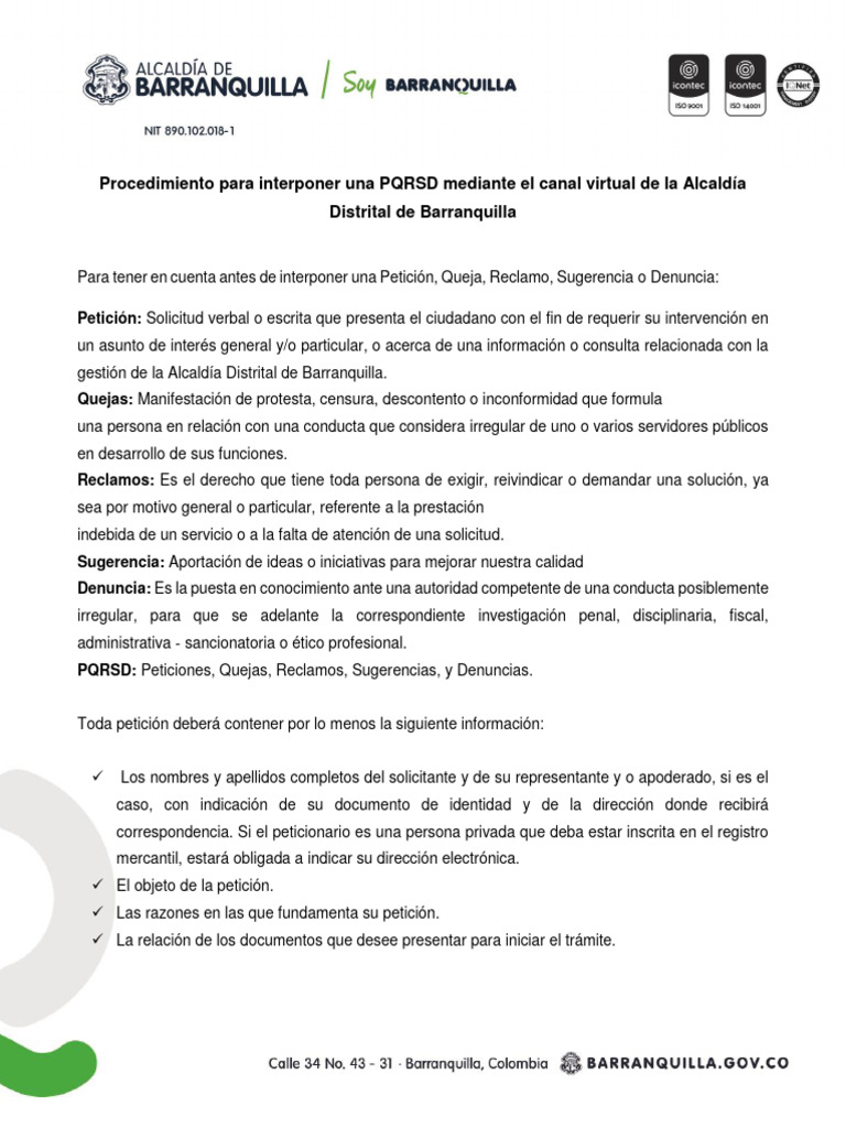 Procedimiento para Interponer PQRSD Virtual | PDF | Petición
