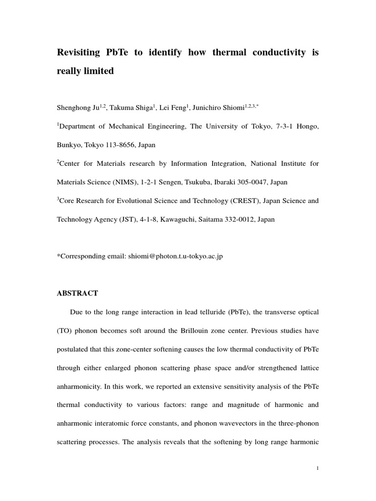 Revisiting Pbte To Identify How Thermal Conductivity Is Really Limited ...