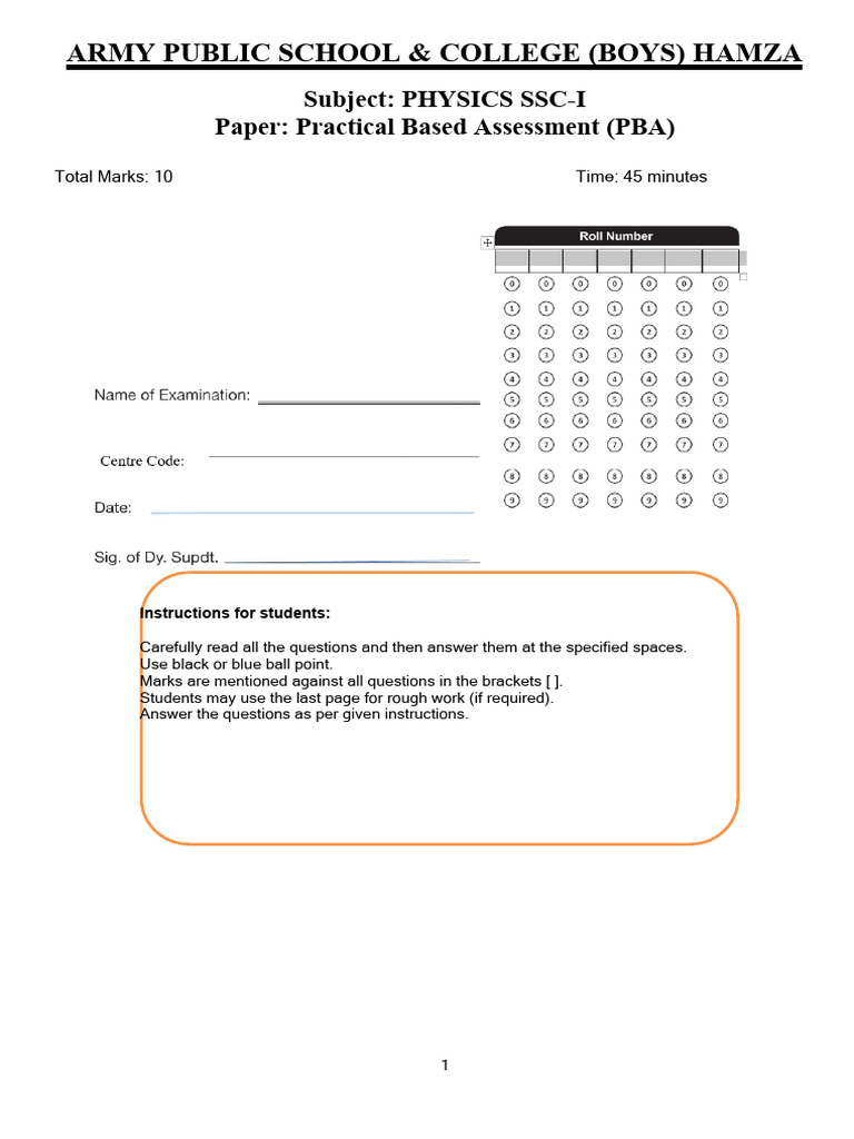 PBA Physics SSC-I Final-1 (A) | PDF | Force | Quantity
