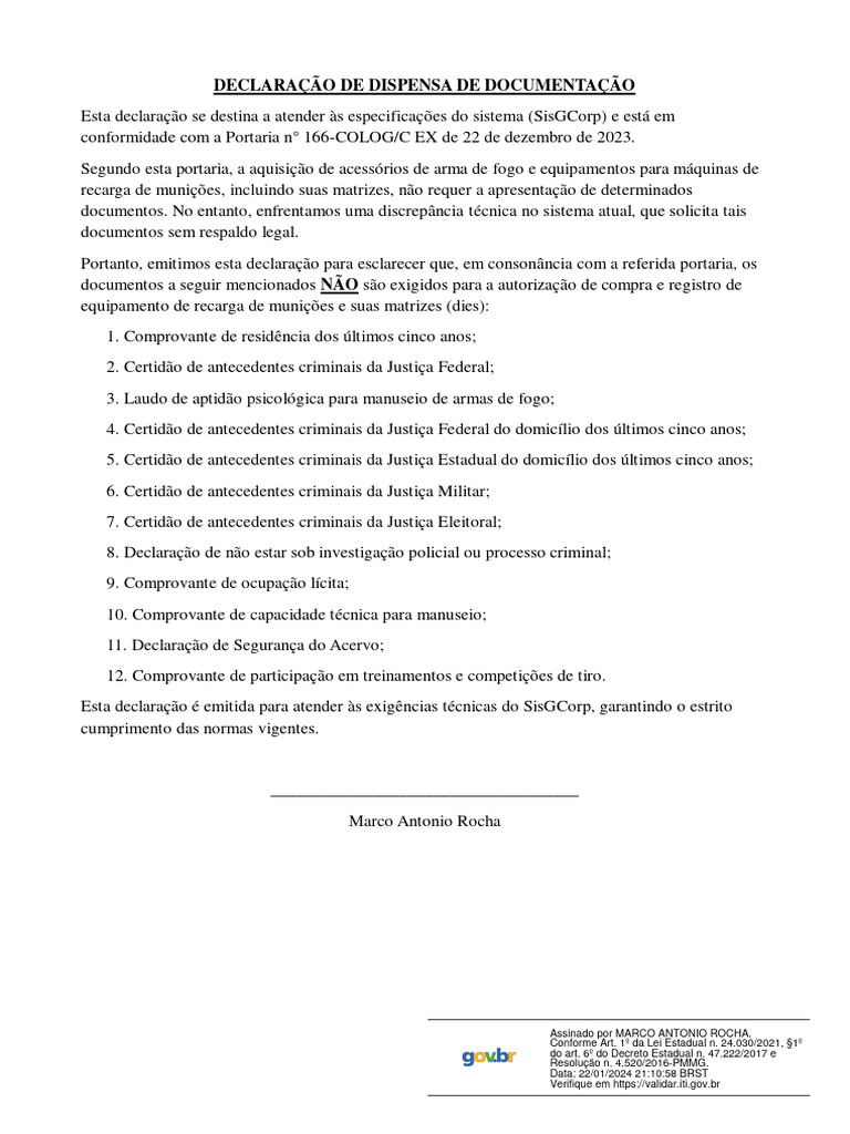 Dispensa De Documentos Para Compra De Armas Pdf