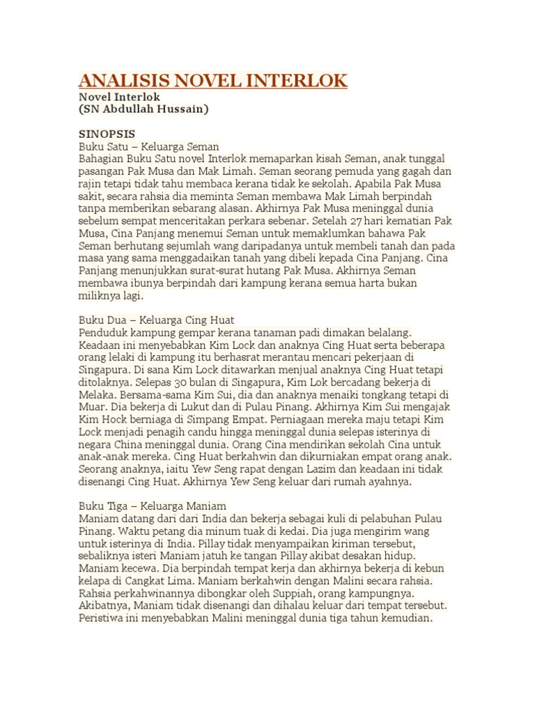 Analisis Novel Interlok | PDF | Perjalanan | Fiksi Misteri, Thriller ...