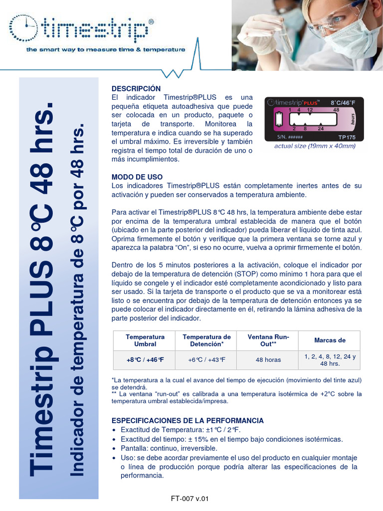 FT 007 v.01 FICHA TÉCNICA TIMESTRIP PLUS 8°C 48 HRS | PDF | Materiales