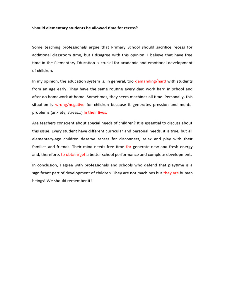 Recess Free Time | PDF