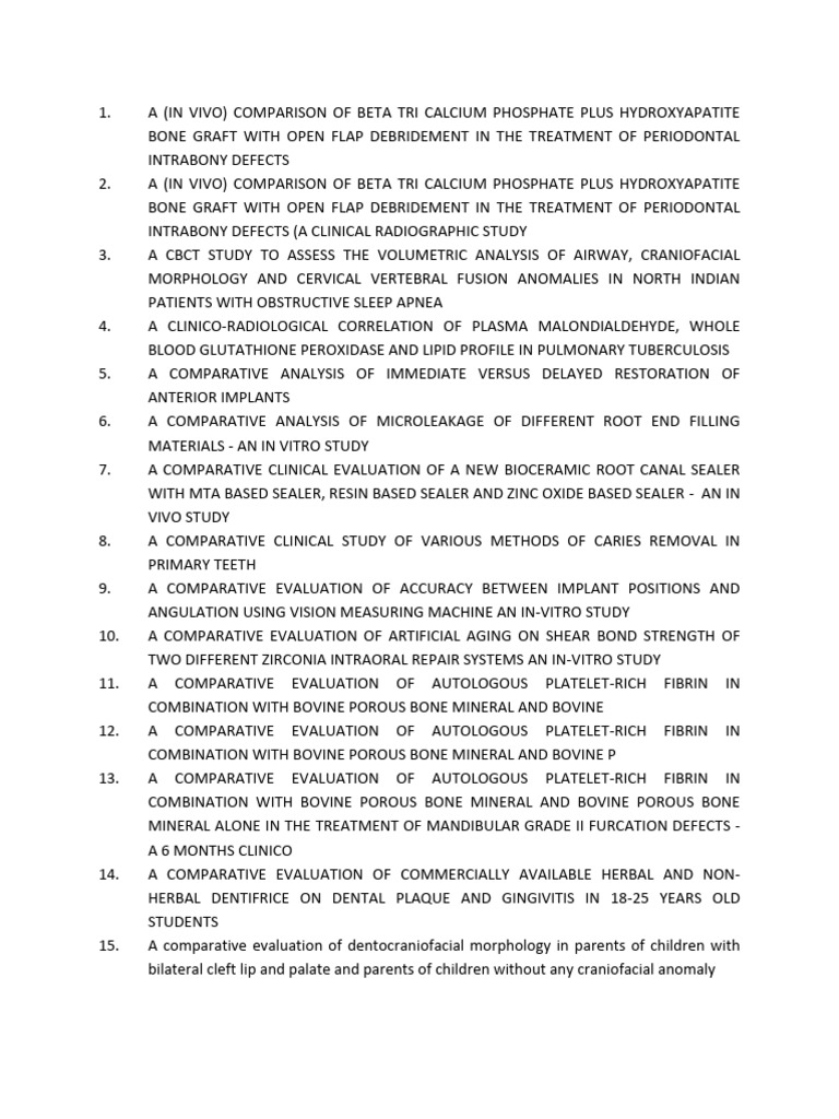topic list | PDF | Dental Implant | Dentistry
