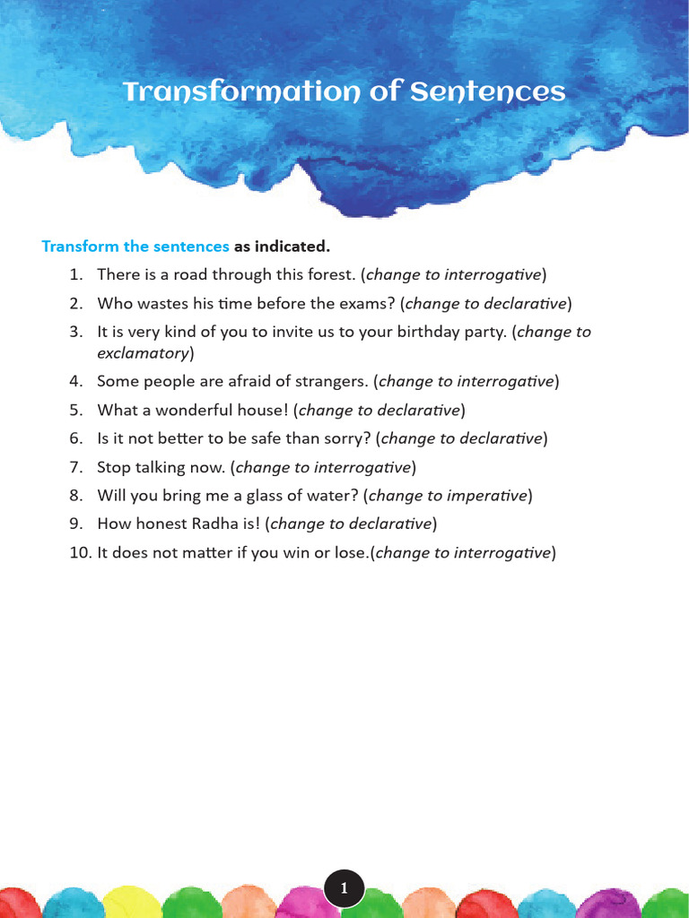 Sentence Transformation Worksheet | PDF