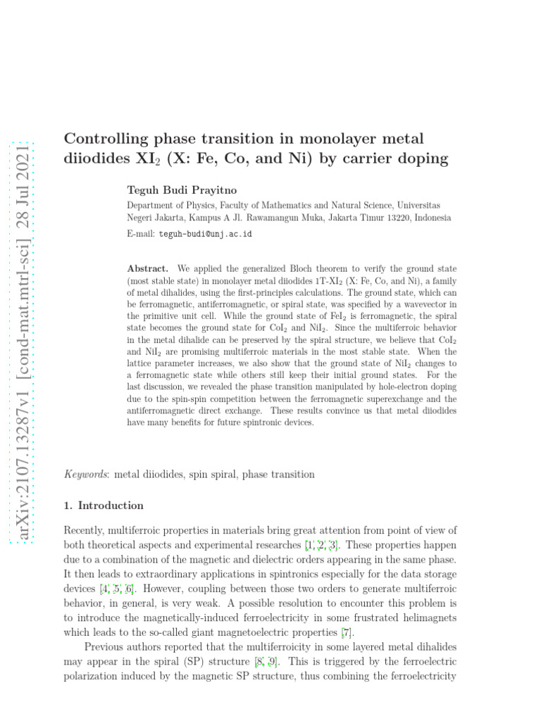 Phase Transition in Monolayer Metal Diiodides | PDF | Ferromagnetism ...