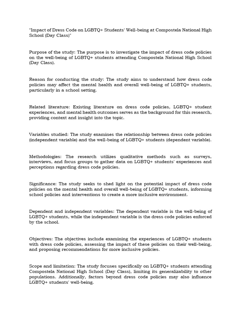Impact of Dress Code on LGBTQ+ Well-being | PDF | Qualitative Research ...