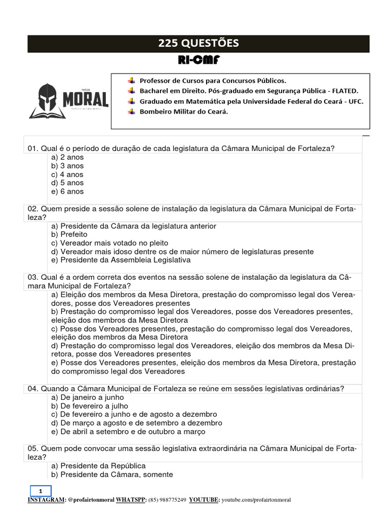 Apostila Questões Ri.cmf 2024 | PDF | Vereador | Emenda Constitucional