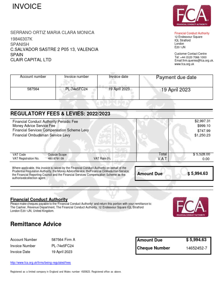 Sample Invoice Fca Serrano Clara | PDF | Invoice | Value Added Tax