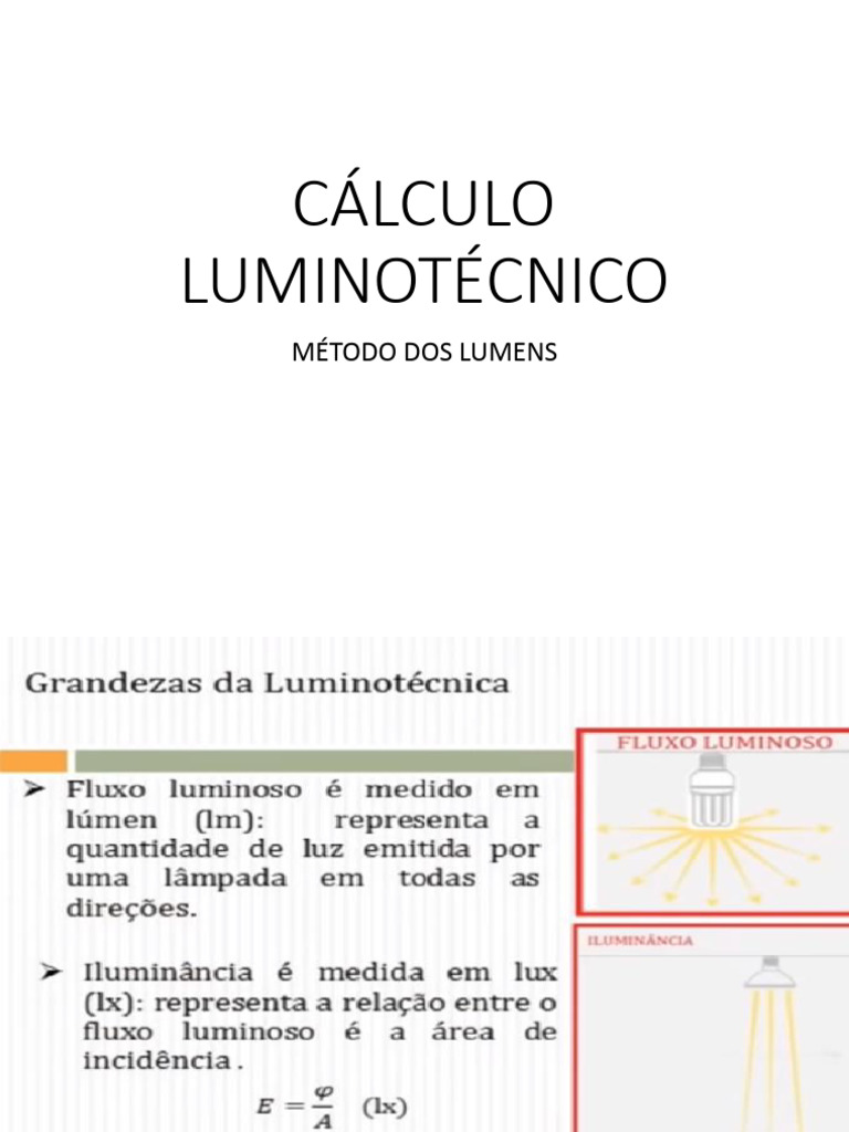 CÁLCULO LUMINOTÉCNICO - Versão 5 - Professor - 1 Slide | PDF