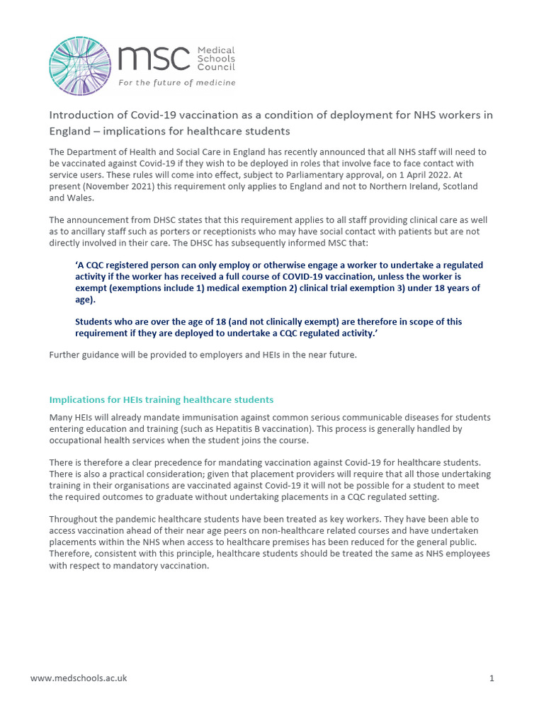 NHS Covid-19 Vaccine Mandate for Students | PDF | Health Care ...