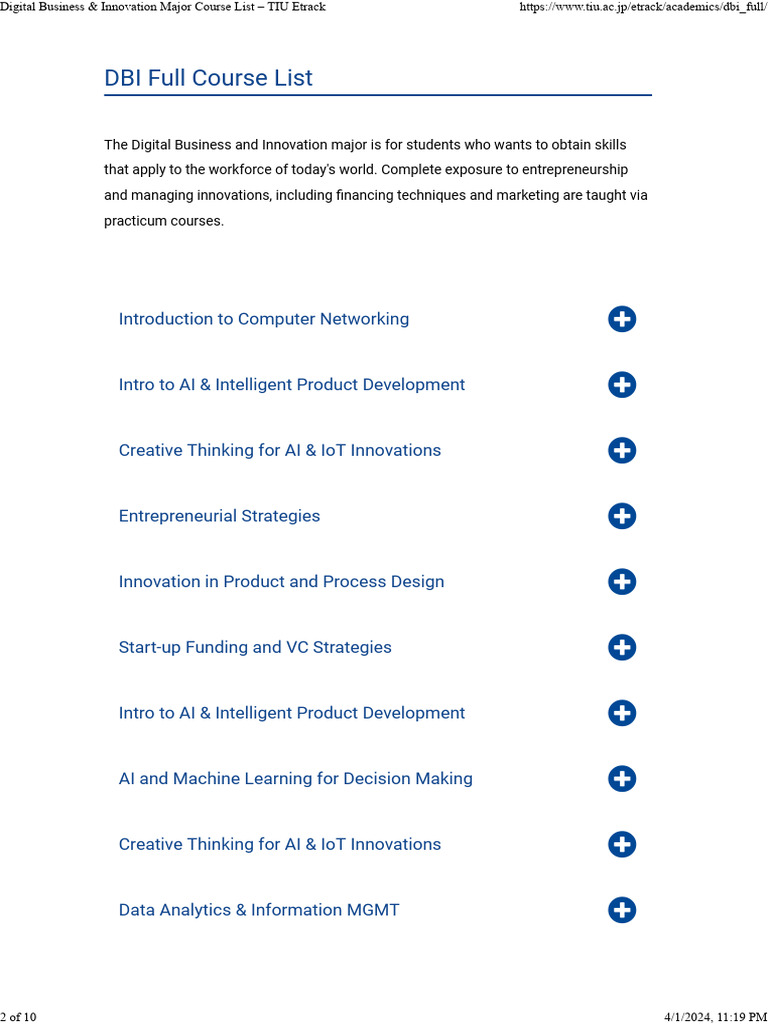 DBI Major Course Overview at TIU | PDF | Analytics | Artificial ...