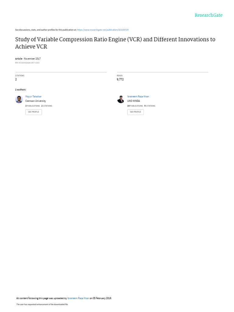 Study of Variable Compression Ratio Engine VCR and | PDF | Engines ...