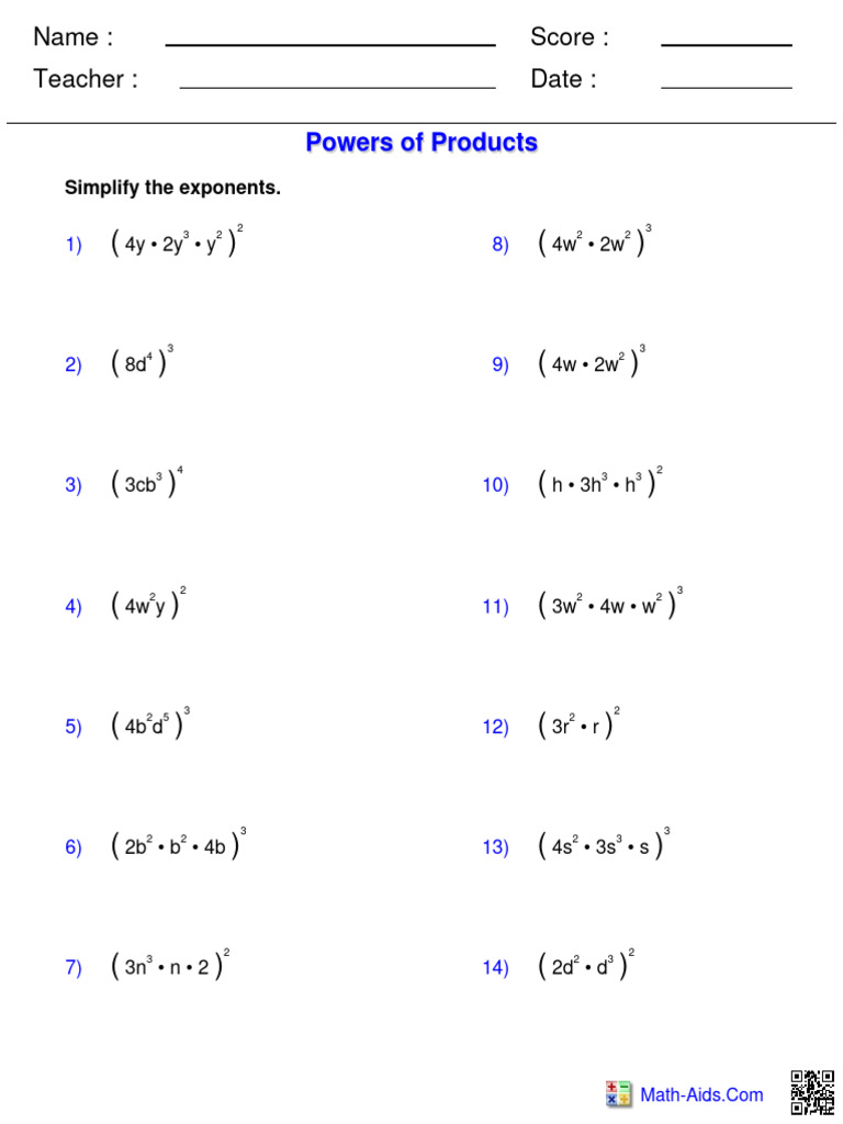Exponents Product Power | PDF