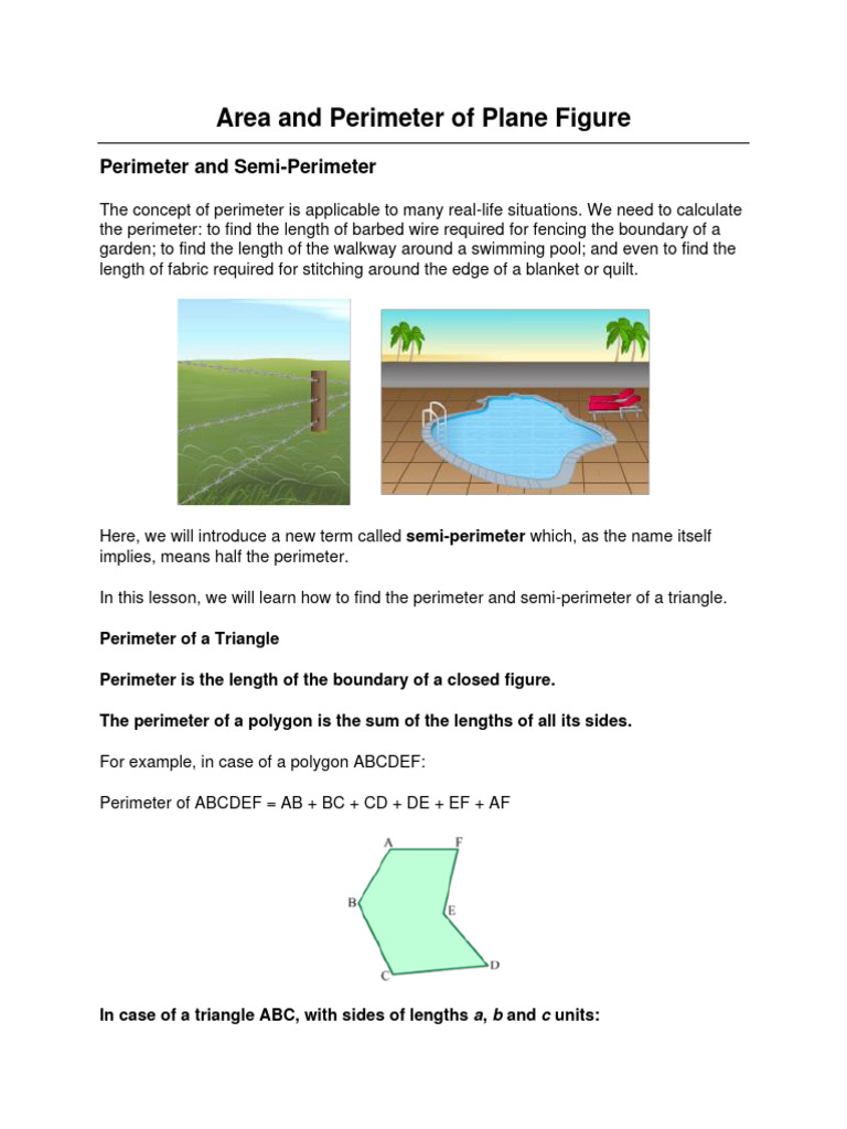 concept Area and Perimeter of Plane Figure | PDF | Area | Triangle