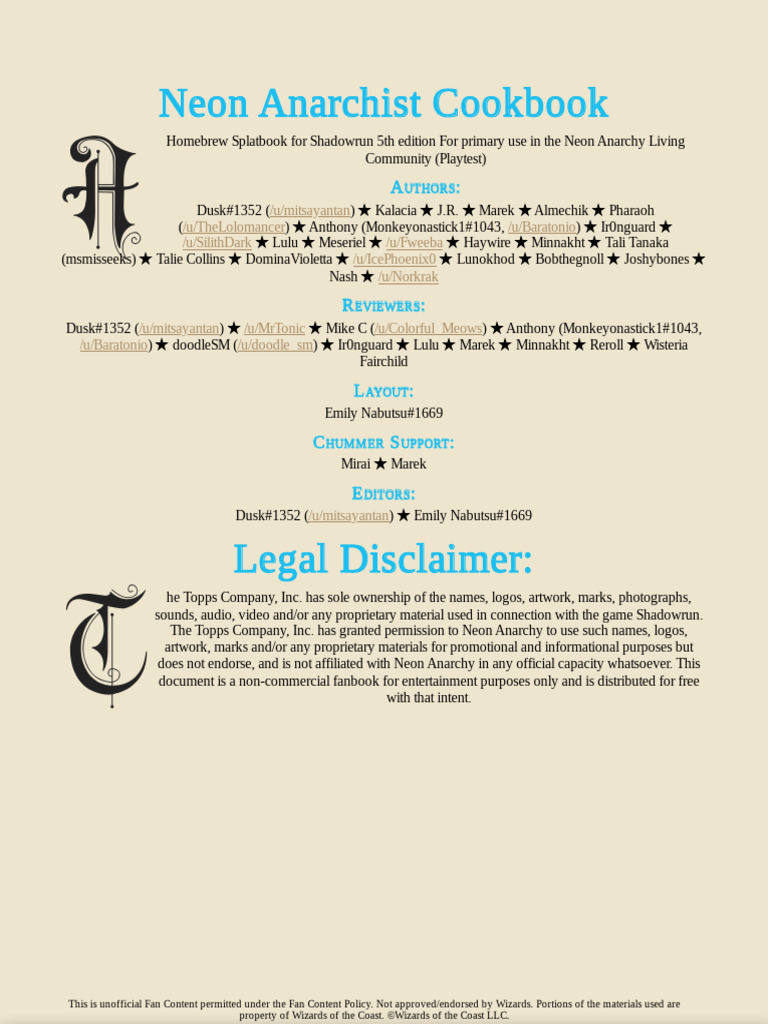 The Neon Anarchist Cookbook - GM Binder | PDF | Brain | Ammunition