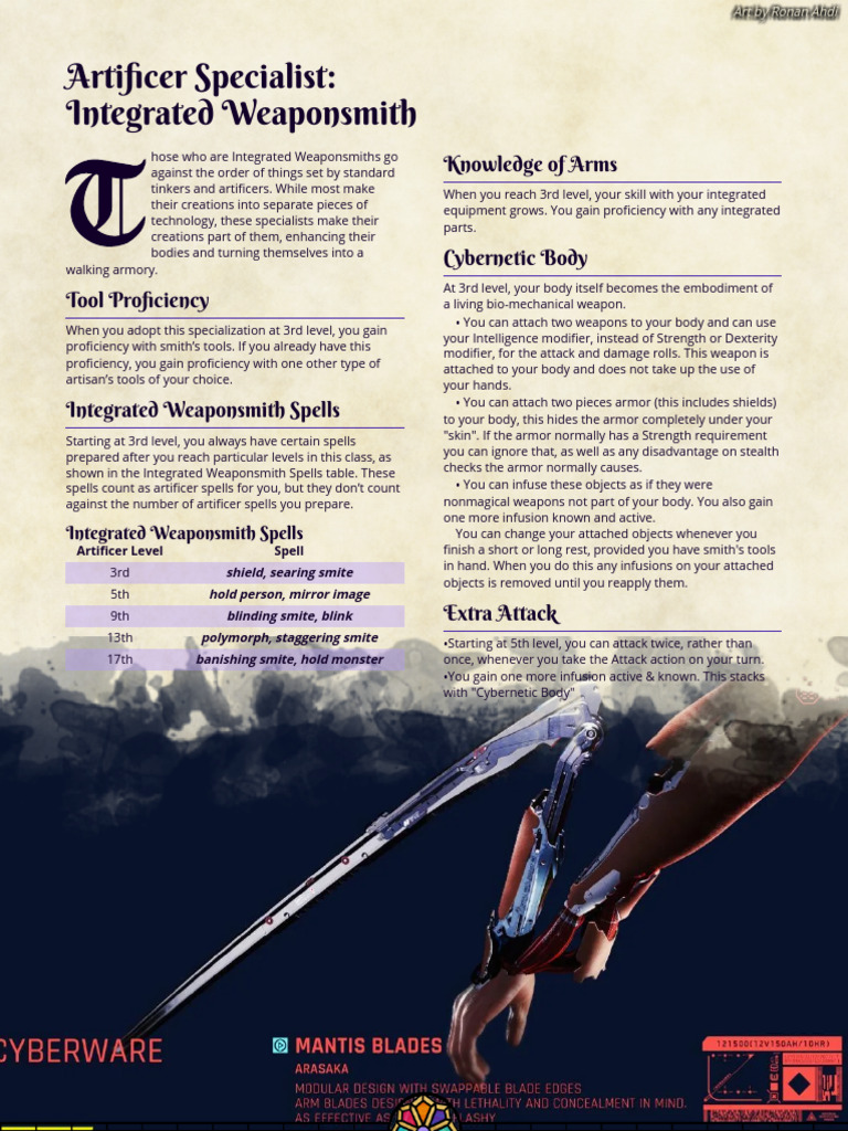 Artificer BioMechanical Weapon - GM Binder | PDF