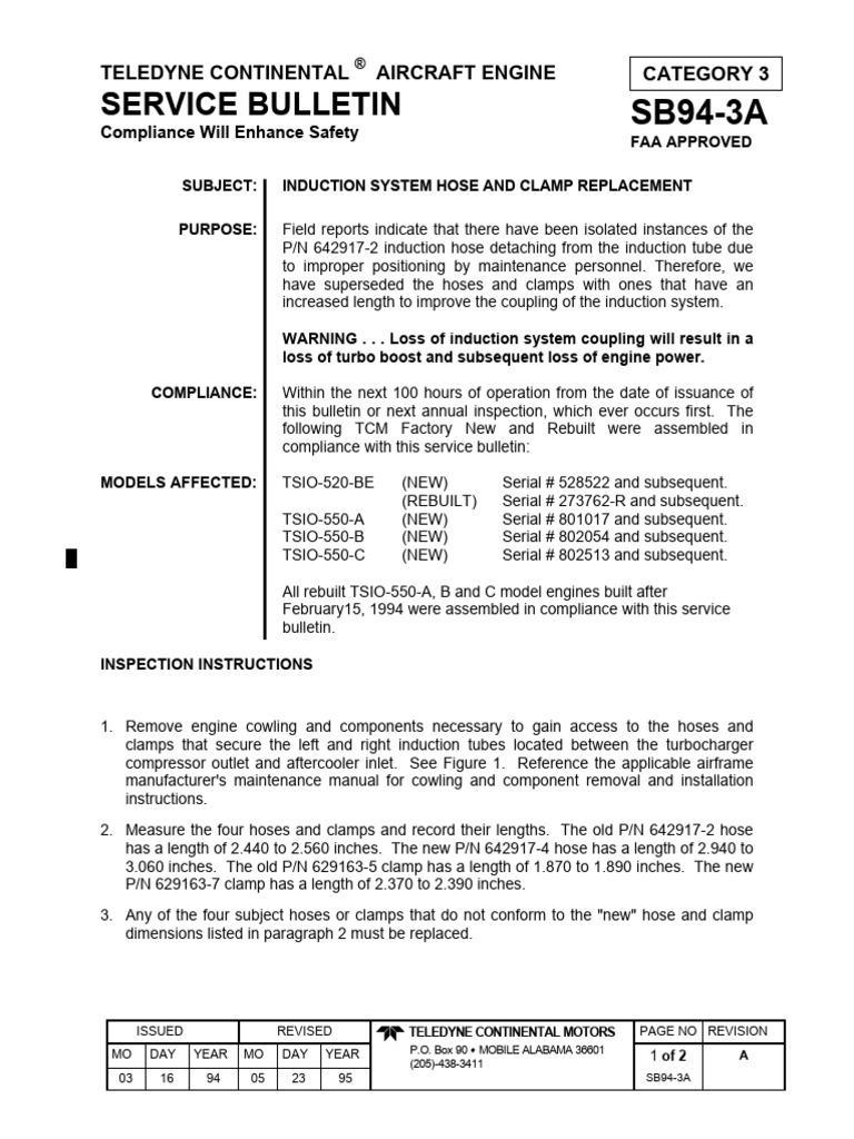 Service Bulletin: Teledyne Continental Aircraft Engine Category 3 | PDF ...