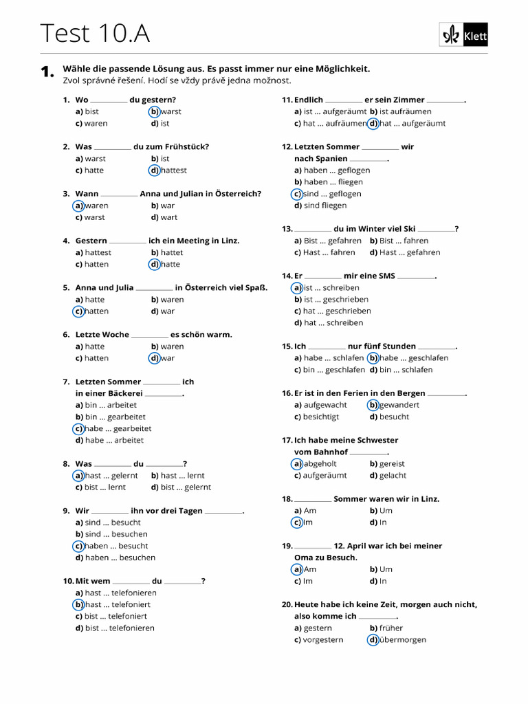Klett Direkt Interaktiv 1 Test 10-1 Answers | PDF