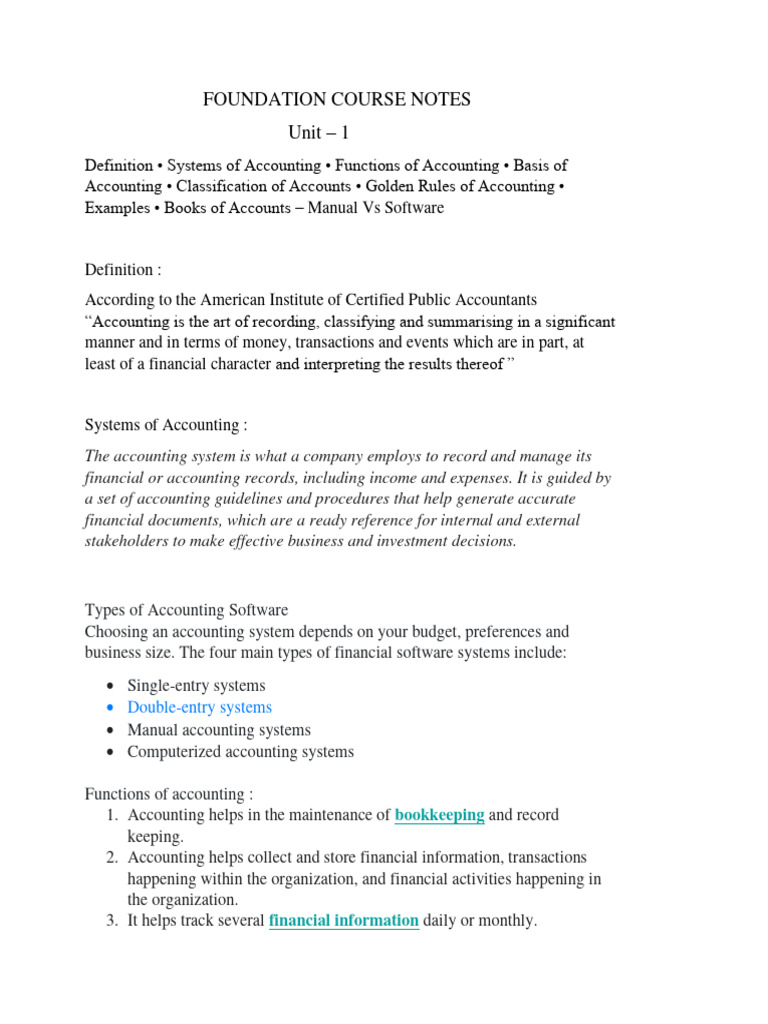 Foundation Course Notes | PDF | Financial Accounting | Equity (Finance)