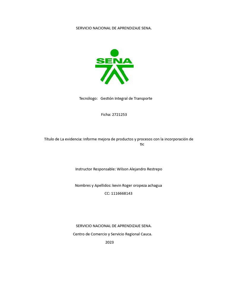 Informe Mejora Utilizando Proceso de Las Tic Kevin Oropeza | PDF ...
