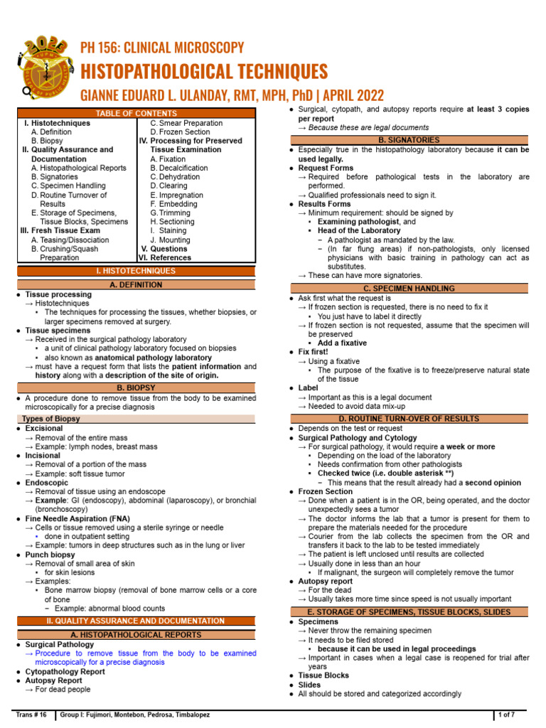 (PH156) 16 Histopathological Techniques | PDF | Pathology | Histopathology