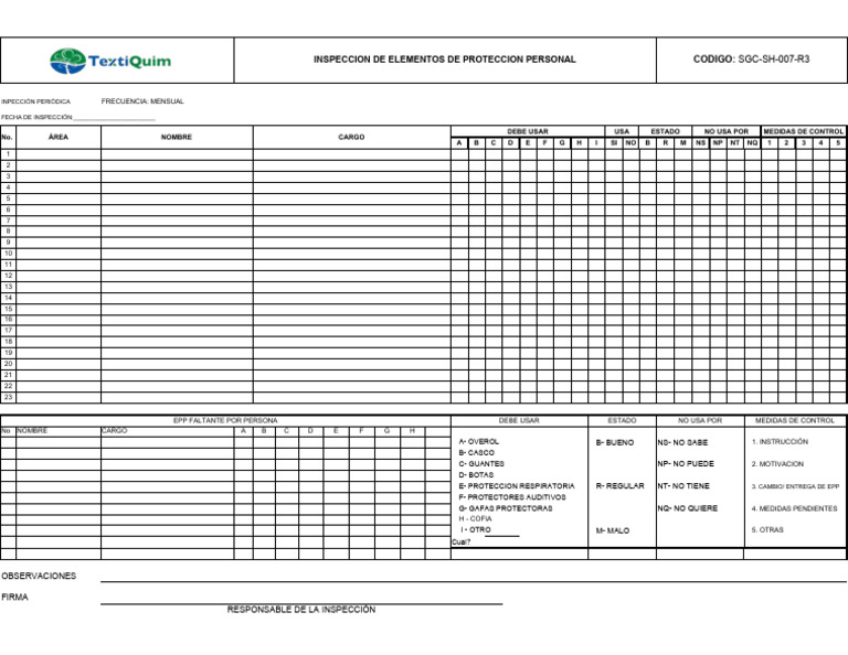 SGC-SH-007-R3 - Formato Inspeccion de EPP | PDF