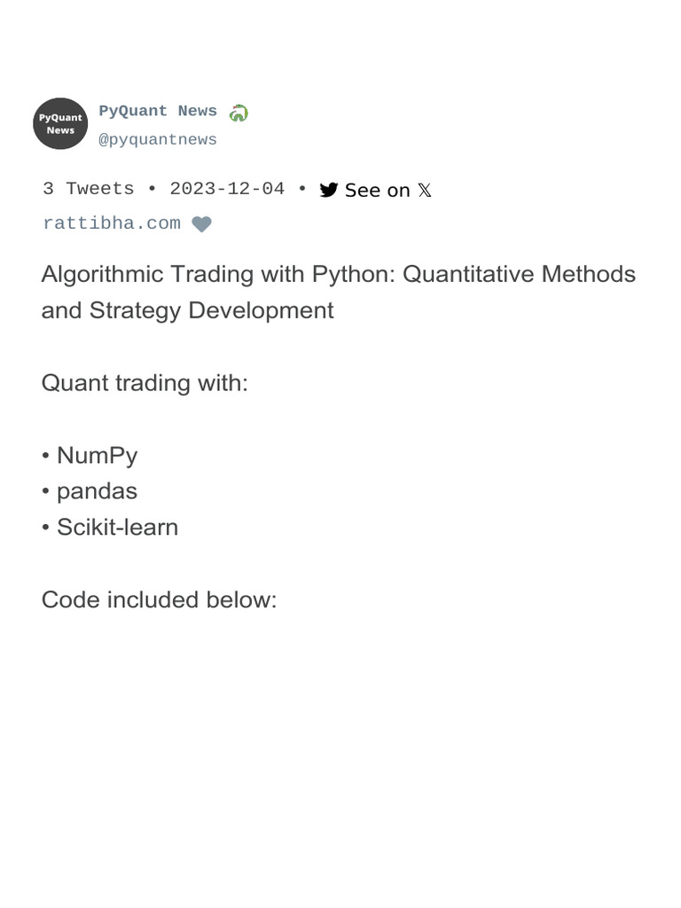 Algorithmic Trading With Python Thread by Pyquantnews Dec 4, 23 From ...
