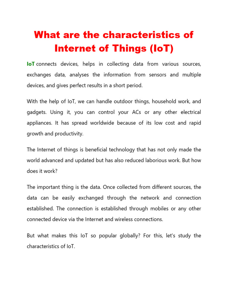 Characteristics of Internet of Things (IoT) | PDF | Internet Of Things ...