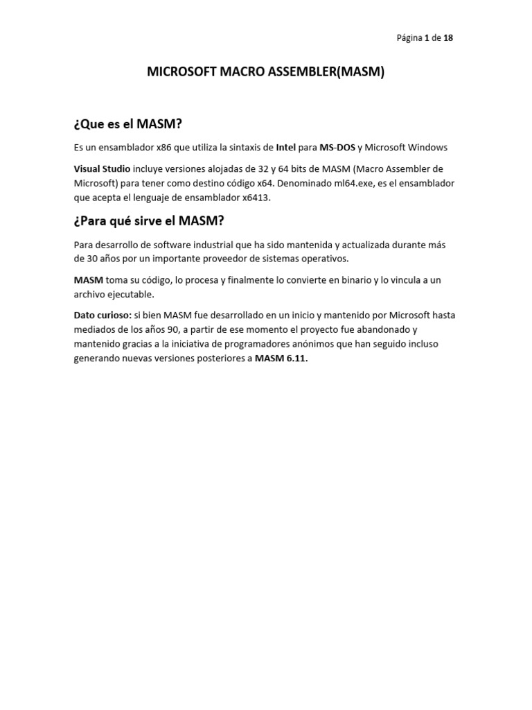 MASM | PDF | Lenguaje ensamblador | Ingeniería de software
