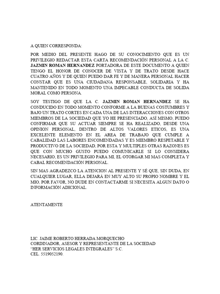 Carta Reco. Jazmin | PDF