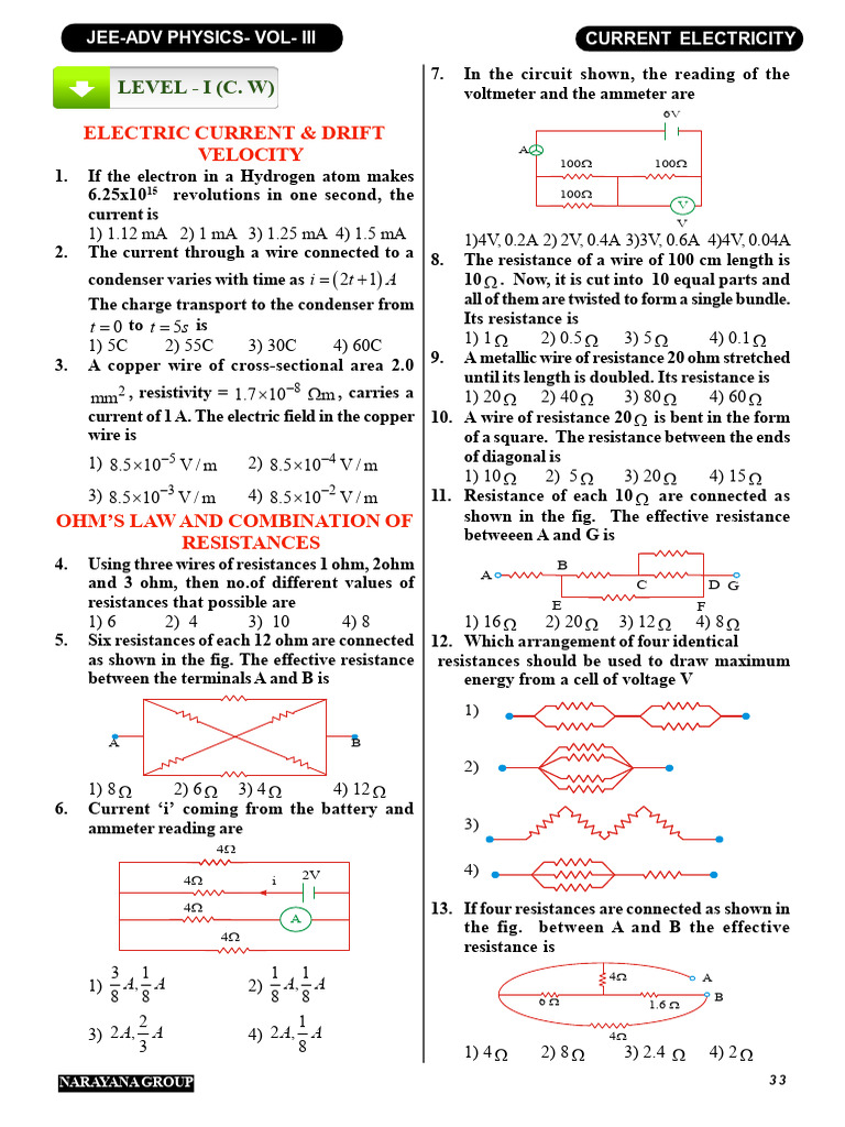 Current Electricity Concepts and Problems | PDF | Electrical Resistance And Conductance | Series ...