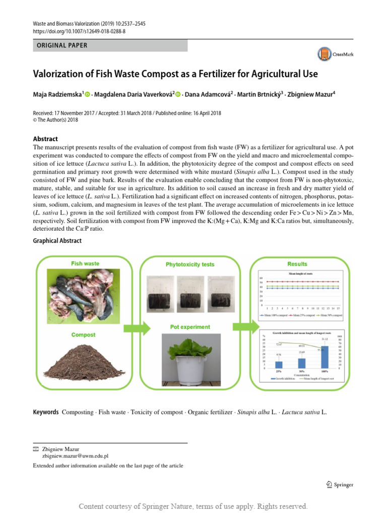 Valorization of Fish Waste Compost As A Fertilizer | PDF | Compost | Soil