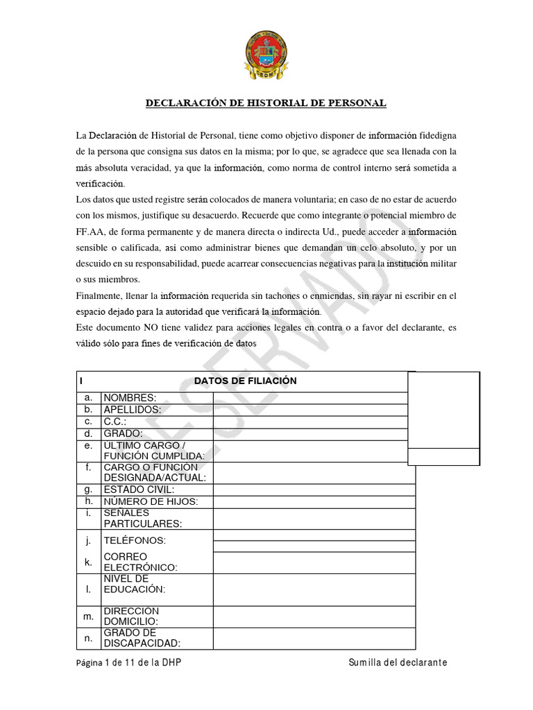 Declaración de Historial de Personal | PDF