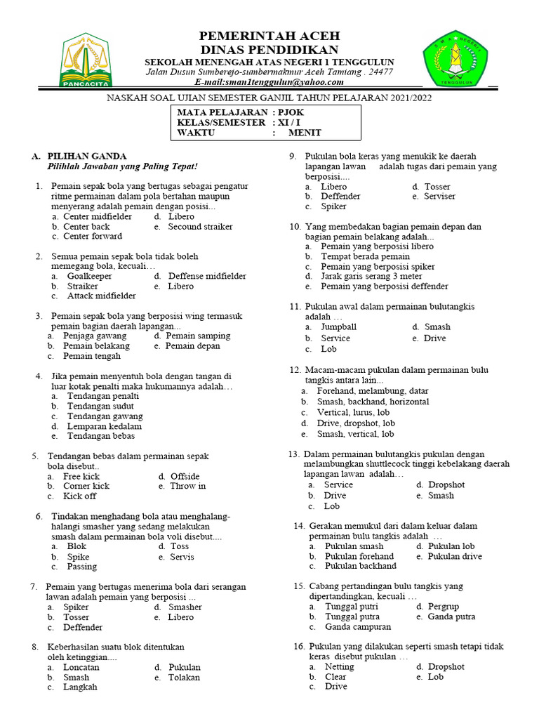 Soal PJOK Kelas XI 2021 | PDF