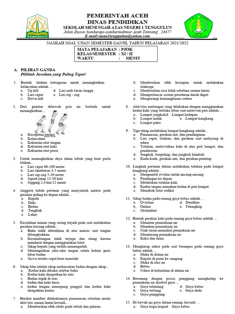 Soal PJOK Kelas XI SEM 2 2021-2022 | PDF